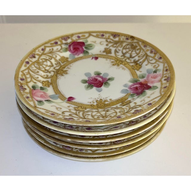 Antique Gold & Rose Server & Plates - S/7 | Chairish