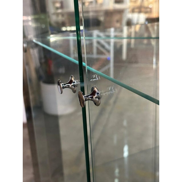 1970s Mirrored Chrome and Glass Corner Cabinet | Chairish