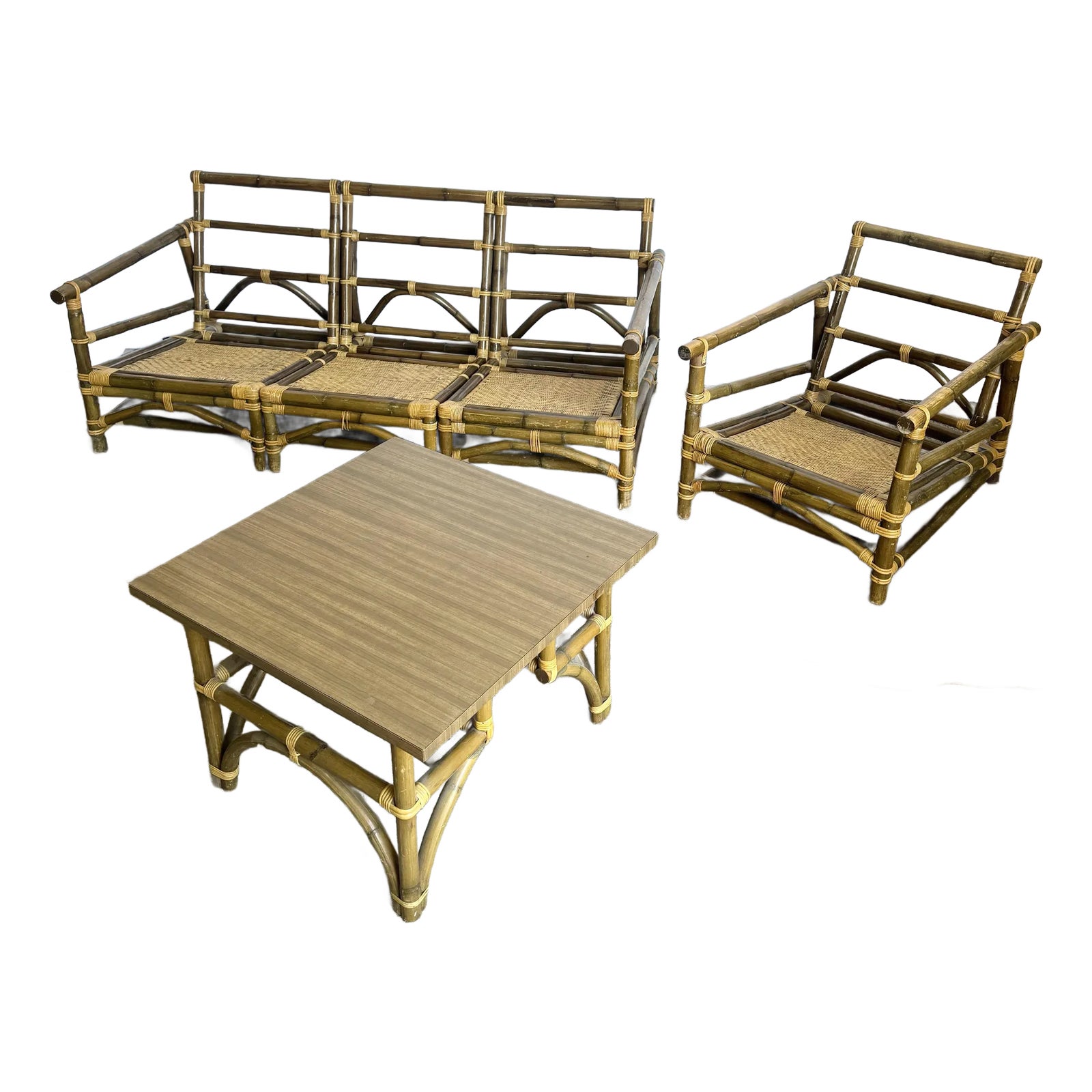 Boho Chic Bamboo Wicker Modular Sofa, Lounge Chair and Side Table Set ...