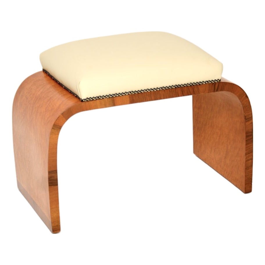 Art Deco Birds Eye Maple and Leather Stool, 1930s | Chairish