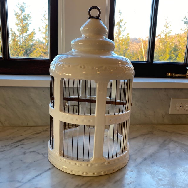 Vintage Ceramic White Bird Cage, Italian | Chairish
