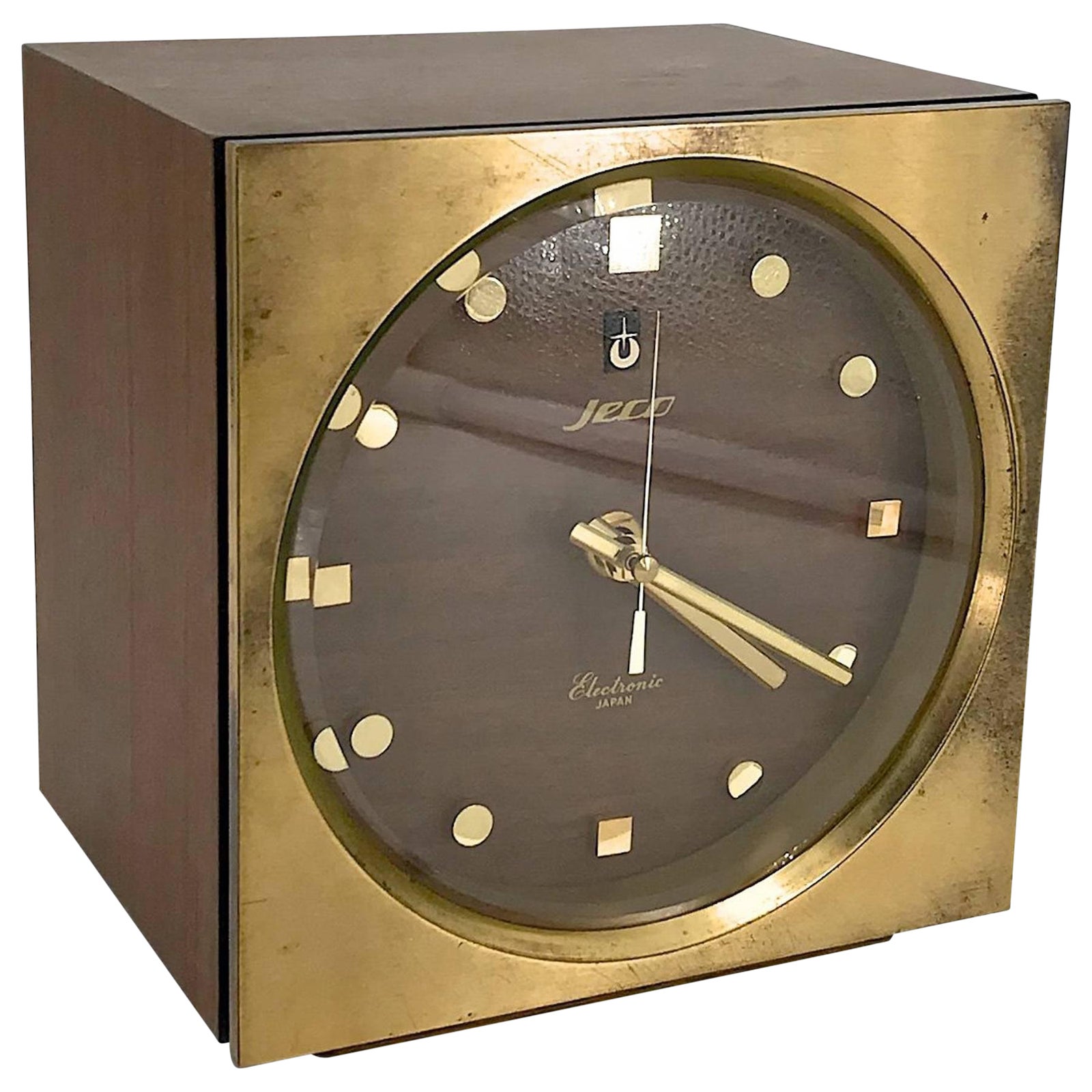 1960s Tiger Tenaka Japanese Table Clock in Walnut Glass and Brass ...