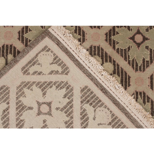 Vintage French Country Style Rug in Beige-Brown, Pink, Green Floral ...