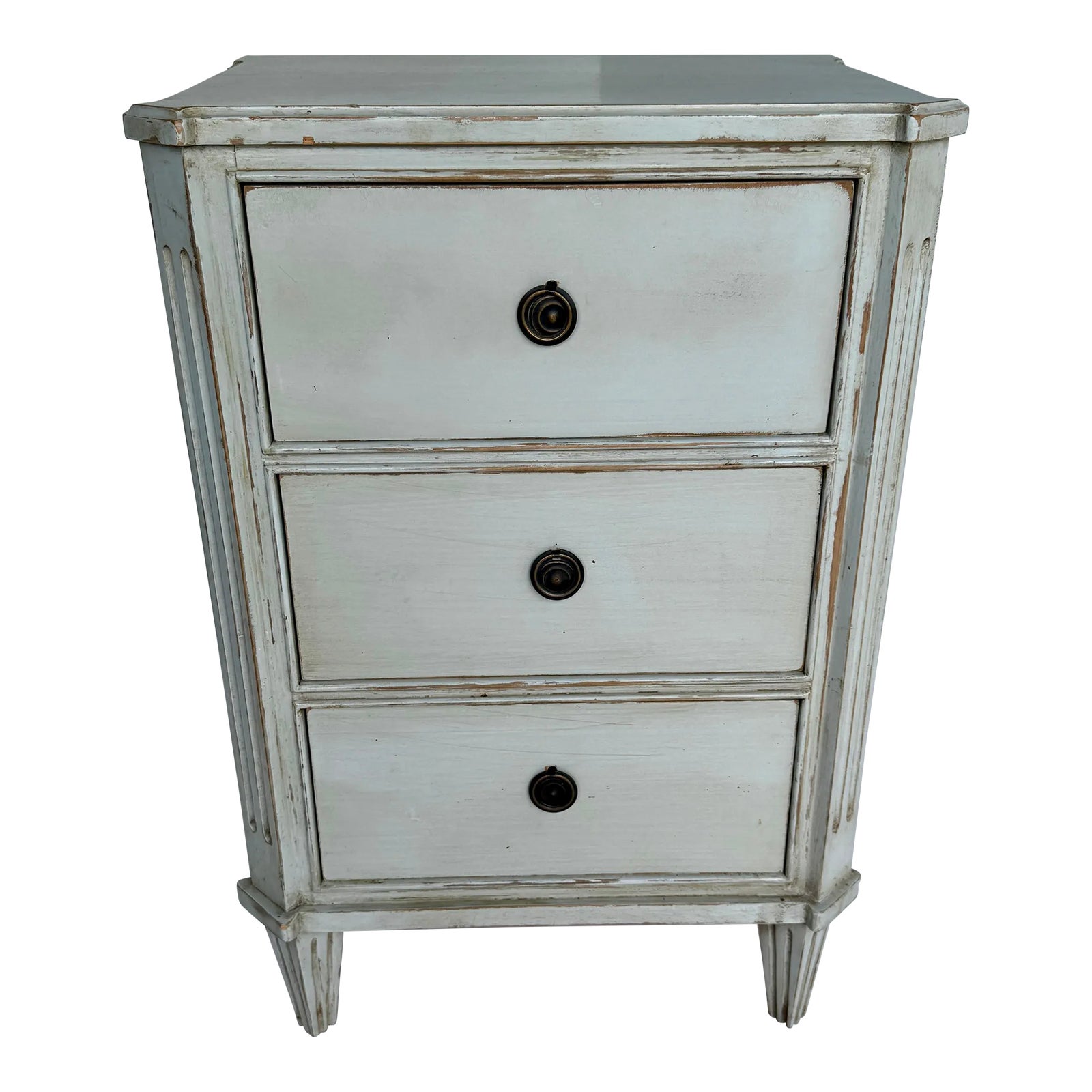 Swedish Gustavian Style Bedside Table With Three Drawers | Chairish