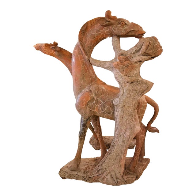 20th Century Life Size Pink Striated Marble Baby Giraffes | Chairish