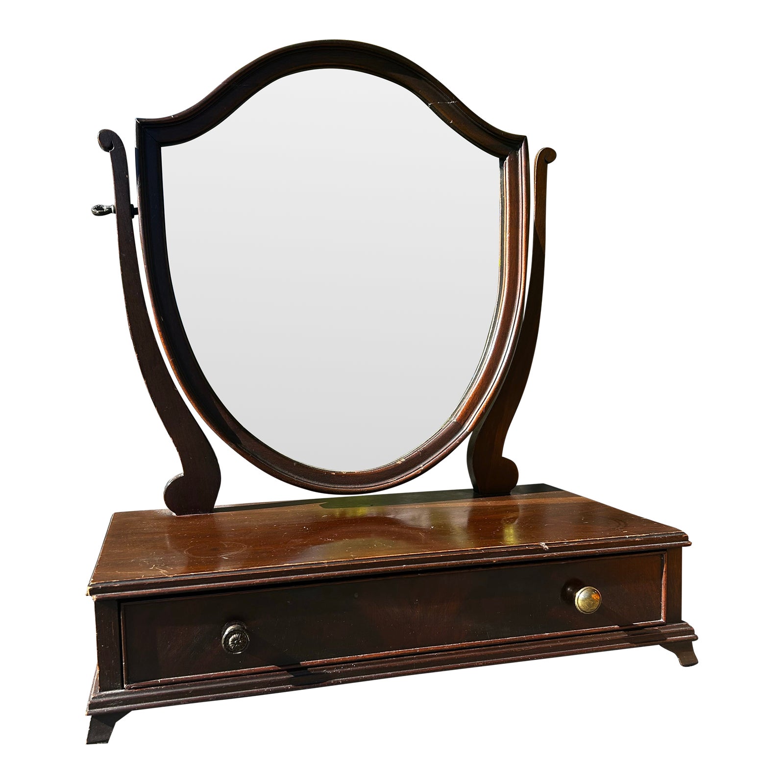 Antique Mahogany Gentleman’s Shaving Vanity Shield Shaped Dresser Top ...