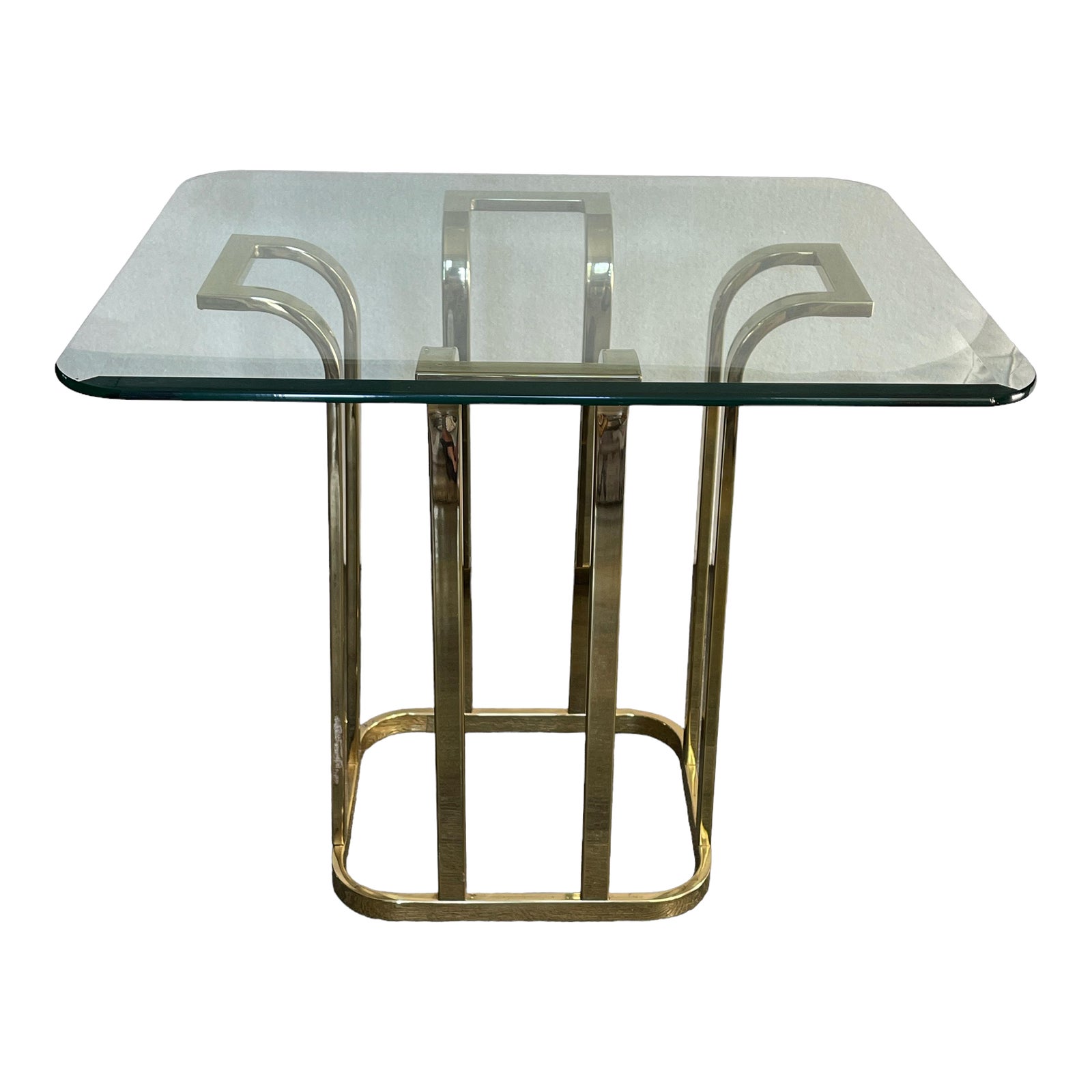 1970s Milo Baughman Style Brass and Glass Side Table | Chairish