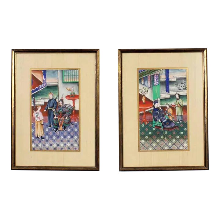 A Pair of 19th Century Pith Paintings | Chairish