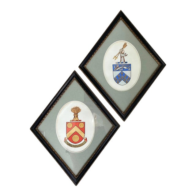 Early 20th Century Pair of English Armorial Crests | Chairish