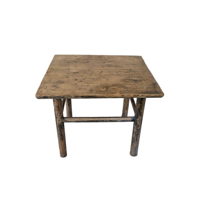 Rustic Antique Wood Side Table | Chairish
