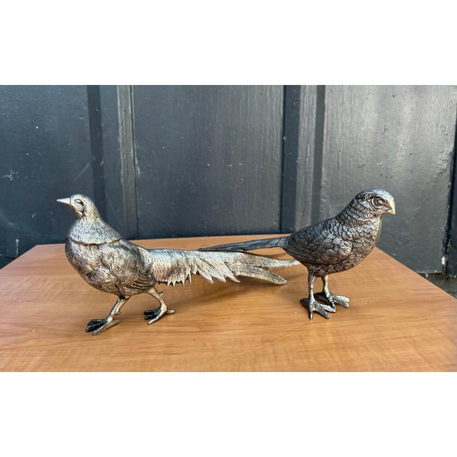 Pewter Pheasant Bird Sculptures | Chairish
