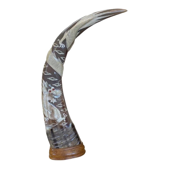 Vintage Carved Animal Horn | Chairish