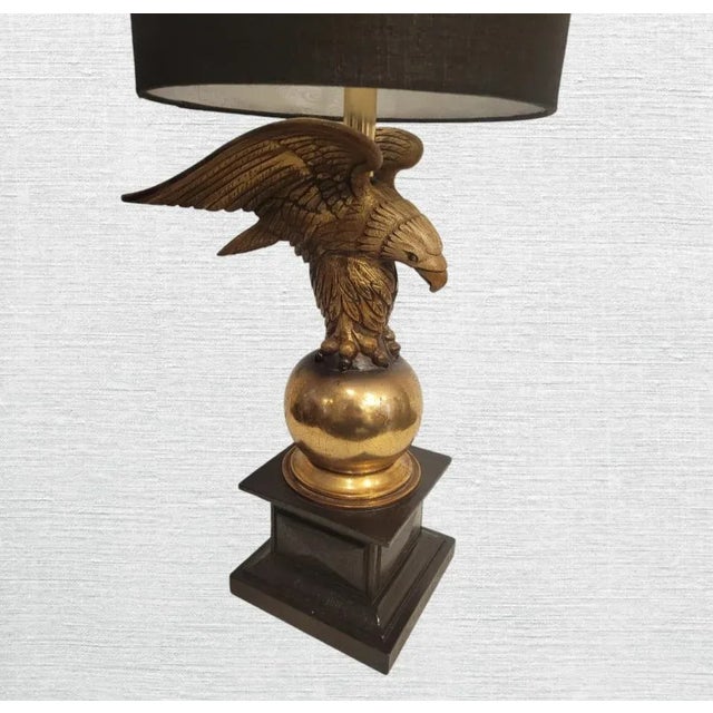 Vintage Golden Bald Eagle Black Shade Traditional Table Lamp | Chairish