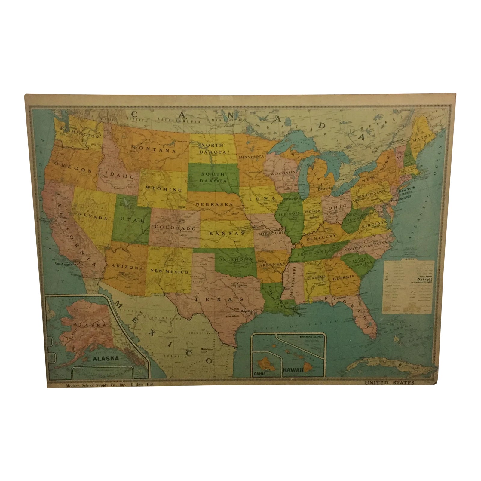 1972 Map of United States on Board | Chairish