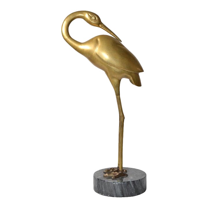 Asian Modern Stylized Bronze Handmade Crane Heron Sculpture Round ...