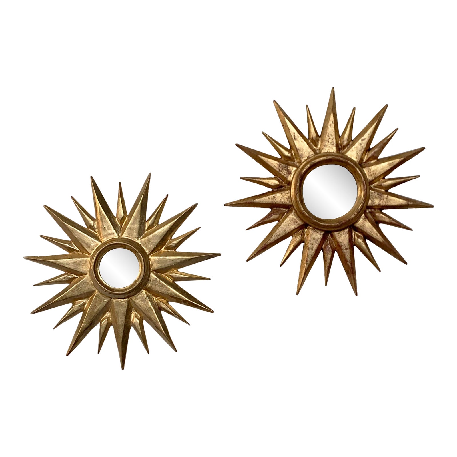 Late 20th Century Sunburst Carved Golden Mirrors, a Pair | Chairish