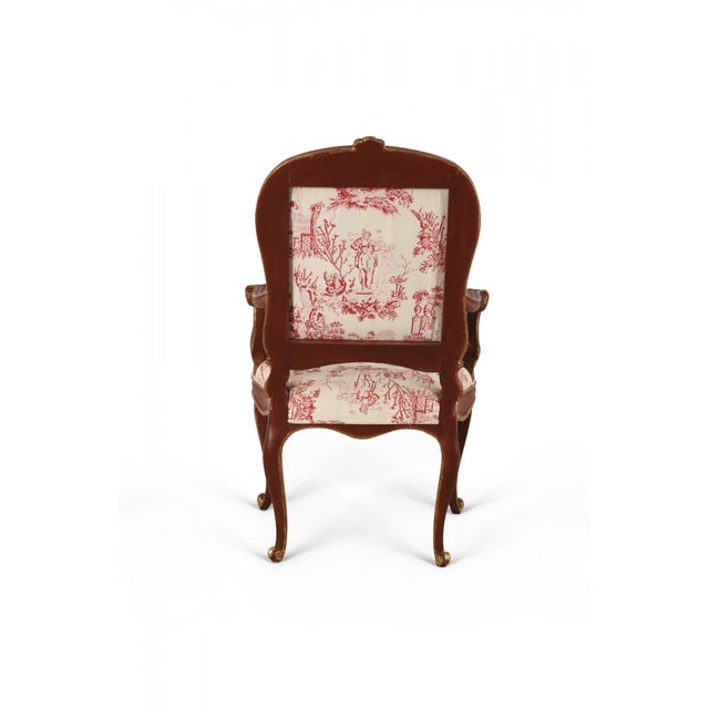 Italian Venetian Red Frame Toile Pattern Upholstered Armchairs | Chairish