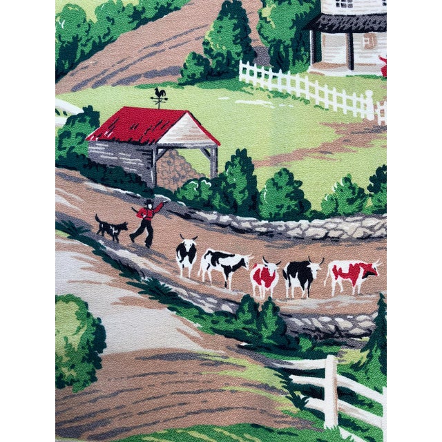Vintage 1930s Red Barn Farm Scene Fabric- 2.65 Yards | Chairish