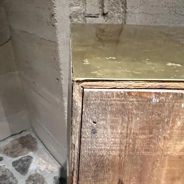 1980s Custom Sectioned Storage Case Rustic Wood Wrapped in Brass | Chairish