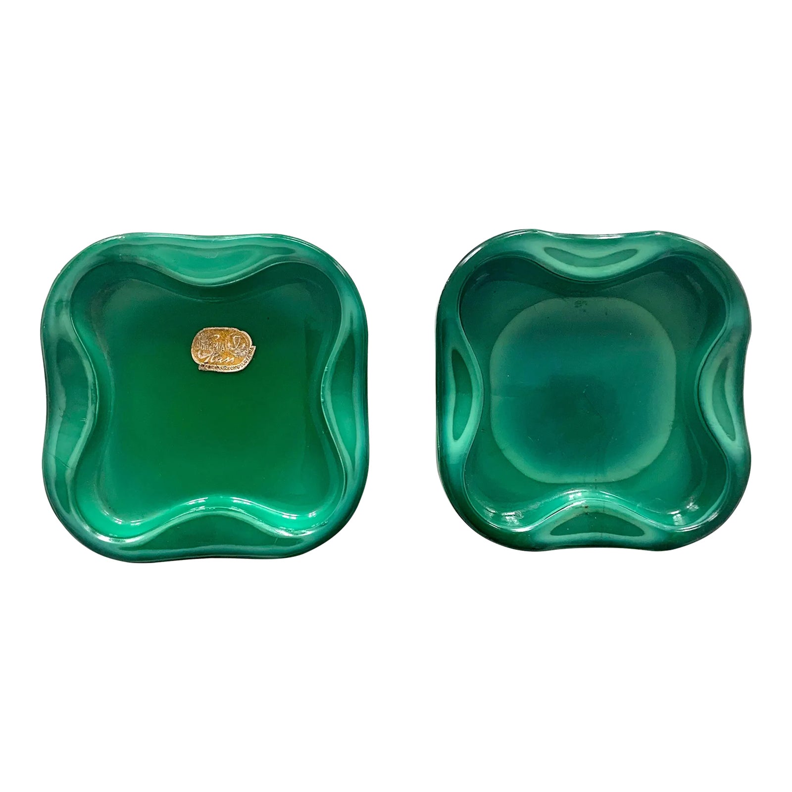 Vintage Mid Century Modern Czech Made Emerald Green Small Glass ...