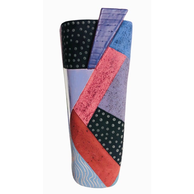 80s Post Modern Memphis Colorful Abstract Cubist Art Pottery Tall Vase ...