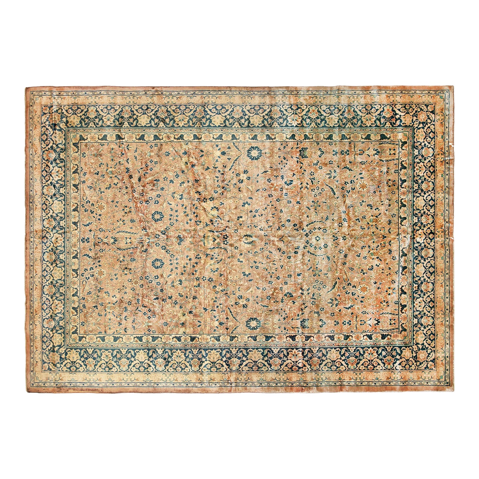 Antique Indian Agra Rug, Room Size, Allover Design and Flowers | Chairish