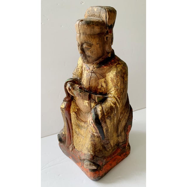 Antique Chinese Temple Figure Carved Wood Polychrome Chinoiserie Temple ...