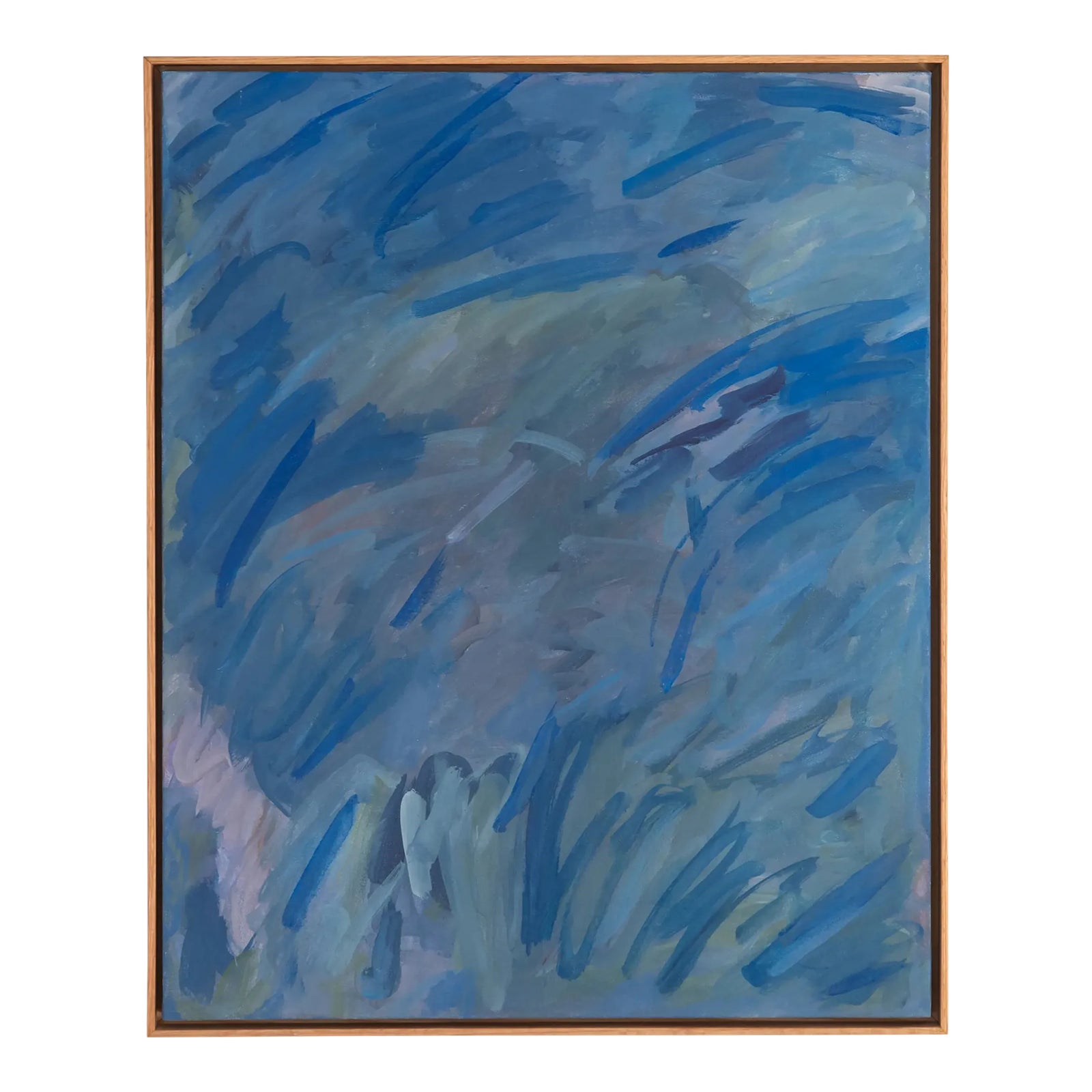 "Blue Thunder" Abstract Painting in Warm Wood Frame | Chairish