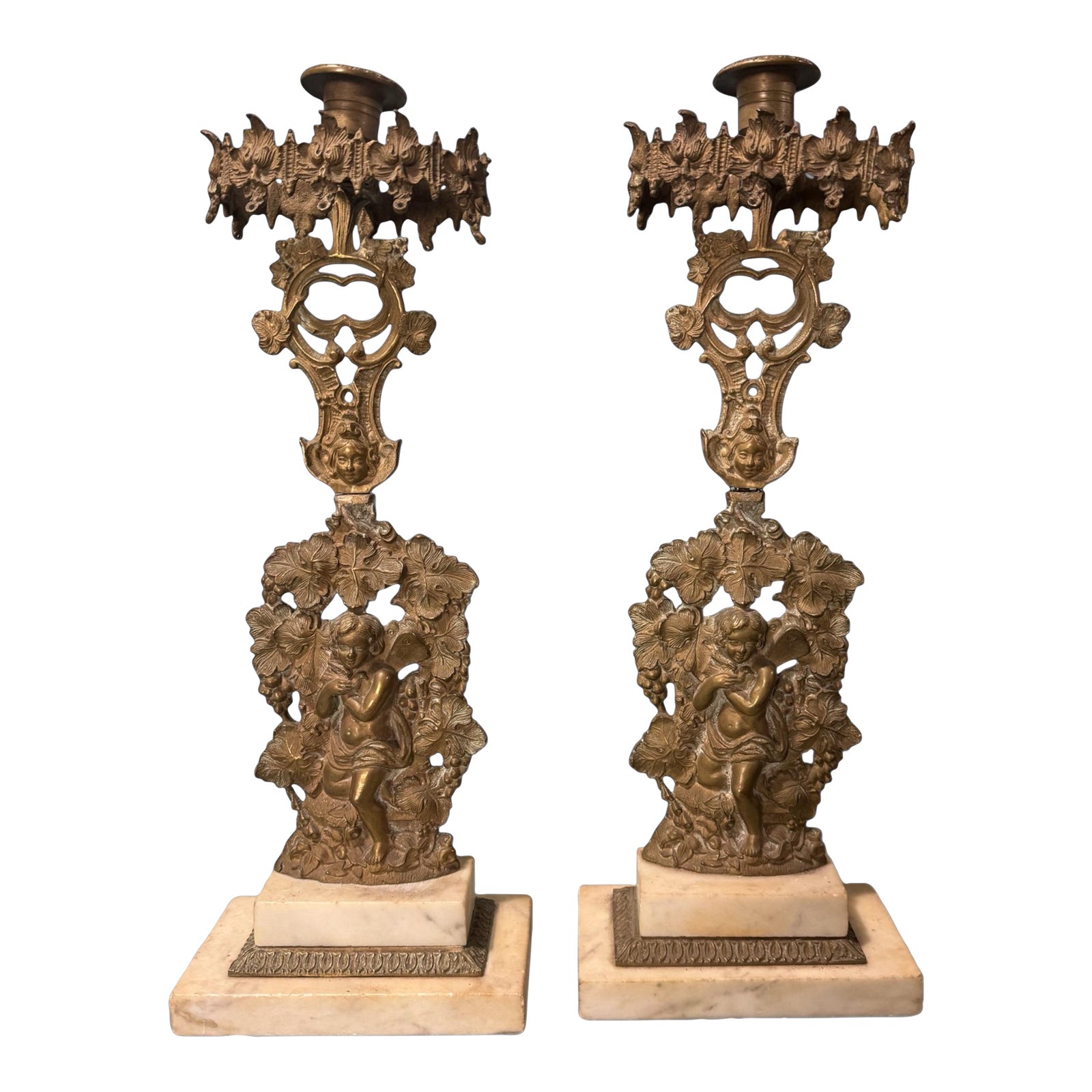 Pair of Antique Victorian Cast Metal Figural Candlesticks With Winged ...
