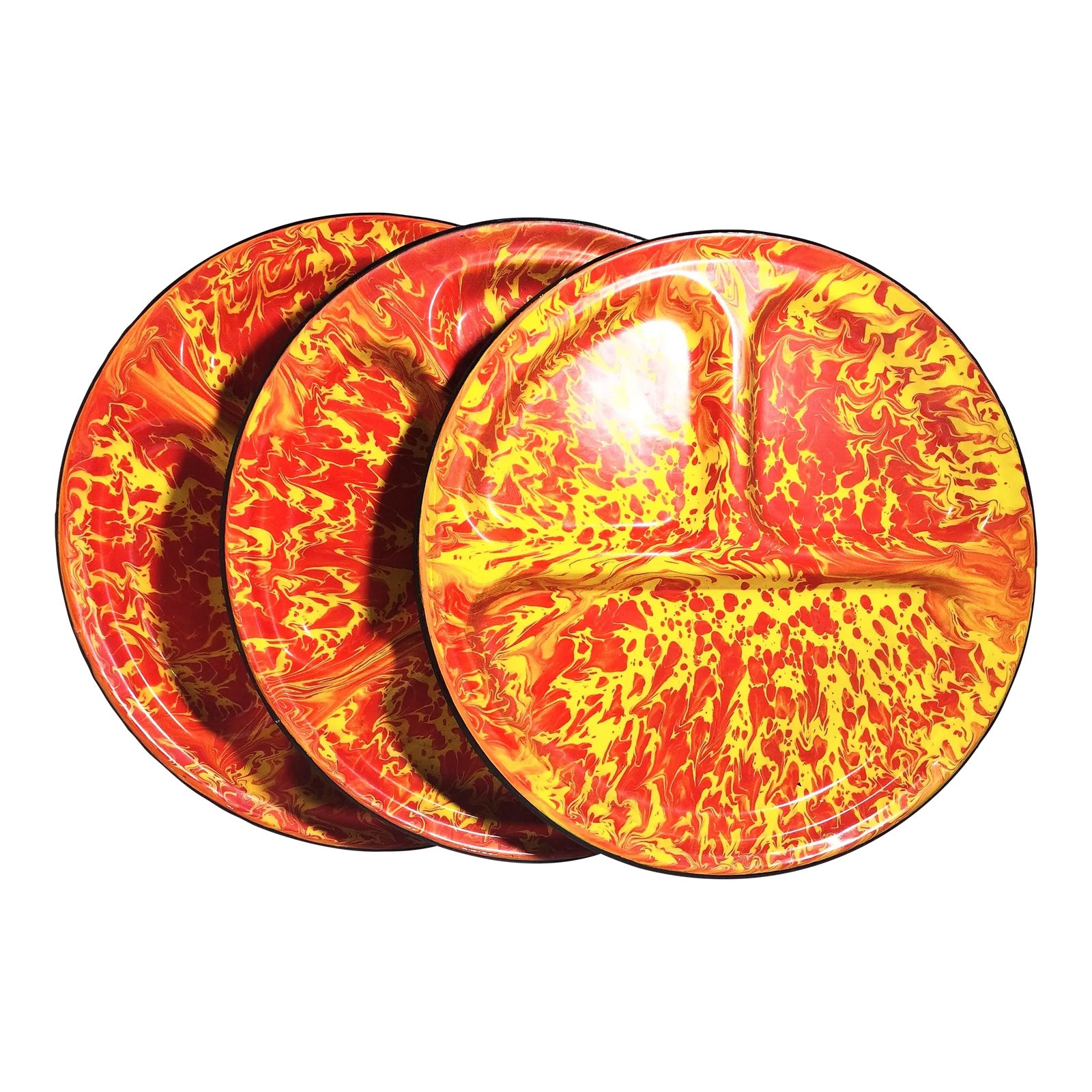 1970s Graniteware Splatter Platters- Set of 3 | Chairish