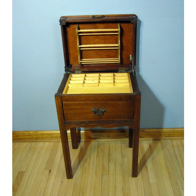 1940s Vintage Sewing Thread Cabinet Table Wood | Chairish