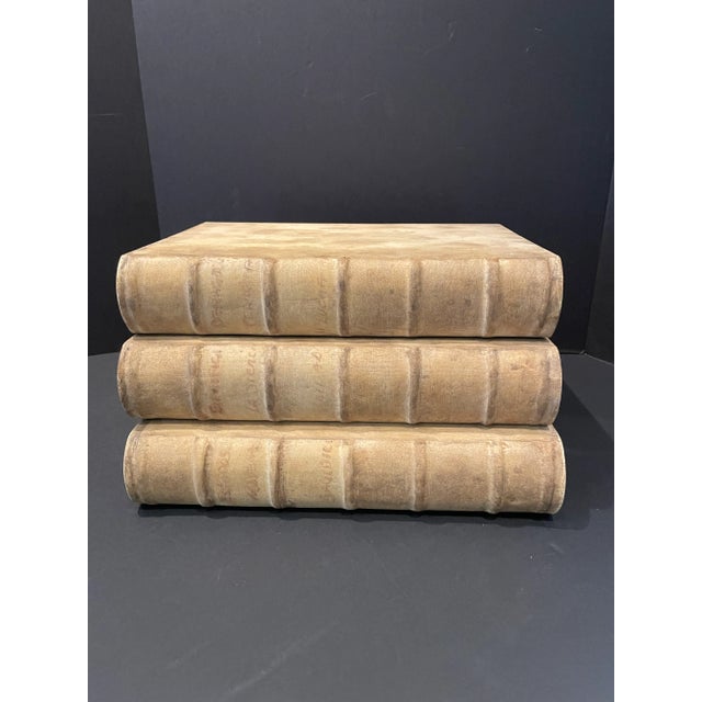 Craftsman Made Carved Wood Faux Book Stack | Chairish