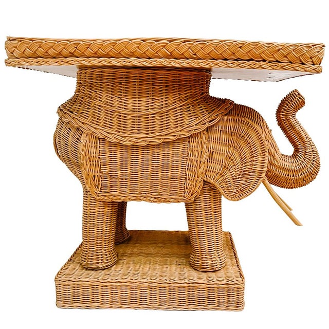 Pair of Contemporary Wicker Elephant Accent Tables With Trays | Chairish