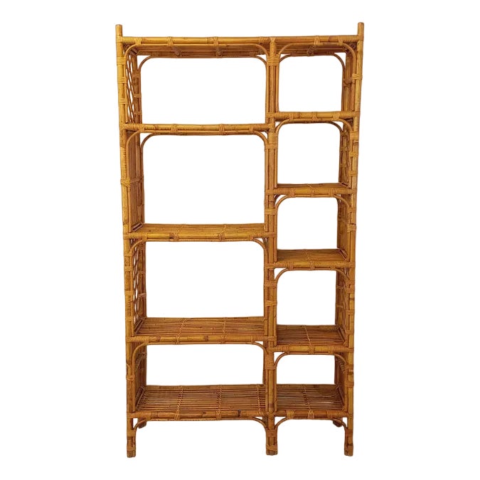 Large Vintage Rattan Shelf Library, 1960s | Chairish