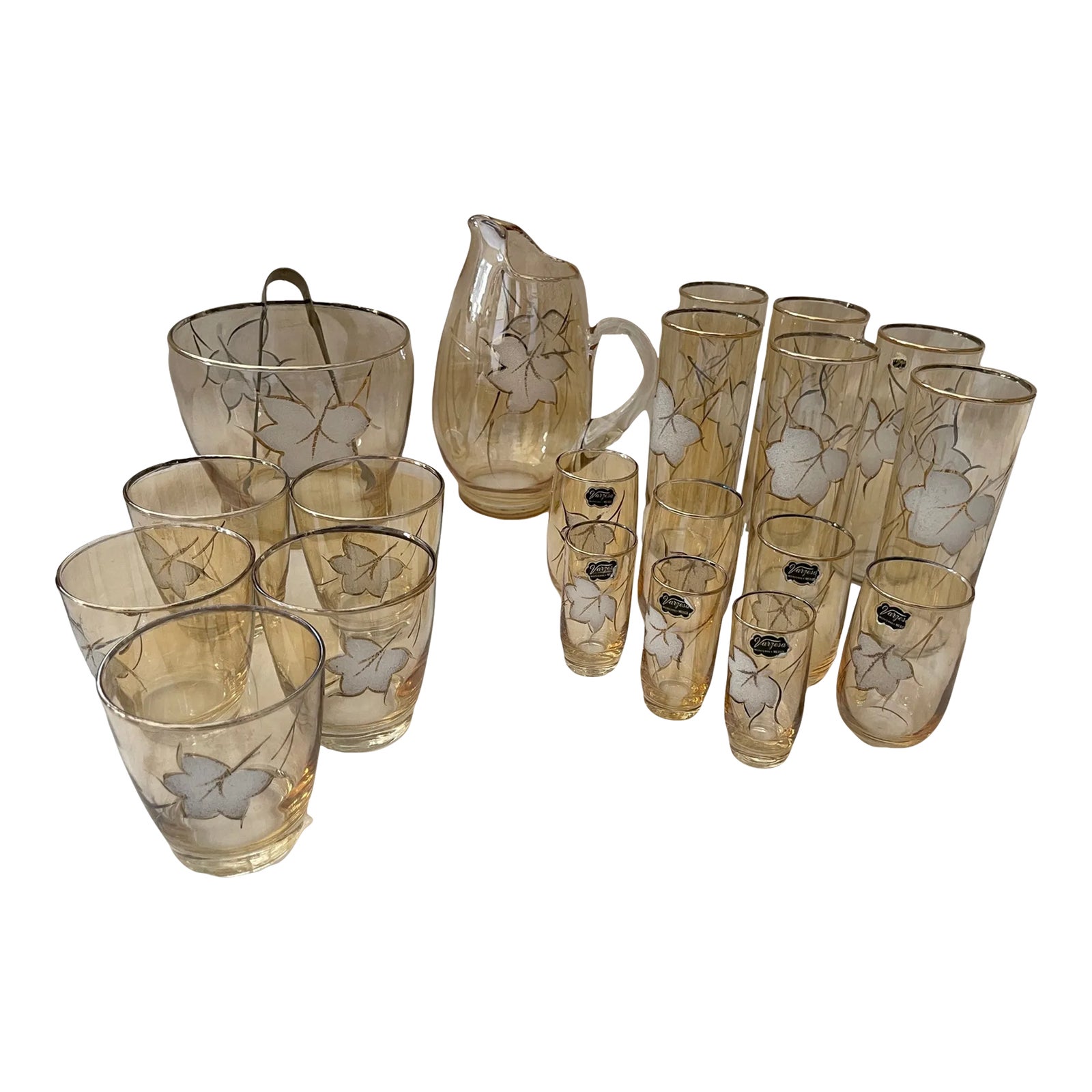 1960's Mid-Century Varzesa Monterrey Glassware 21 Piece Set | Chairish