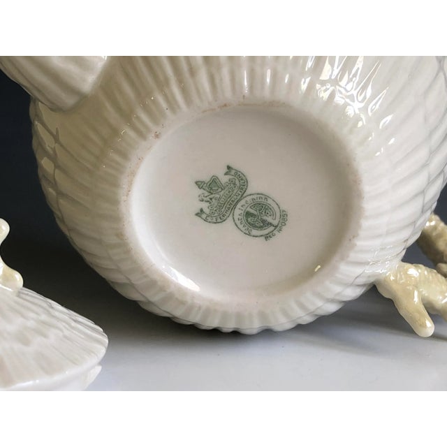 Vintage Belleek Pottery Ireland Limpet Yellow Teapot & Lid First Green or Fourth Mark 1946 ...