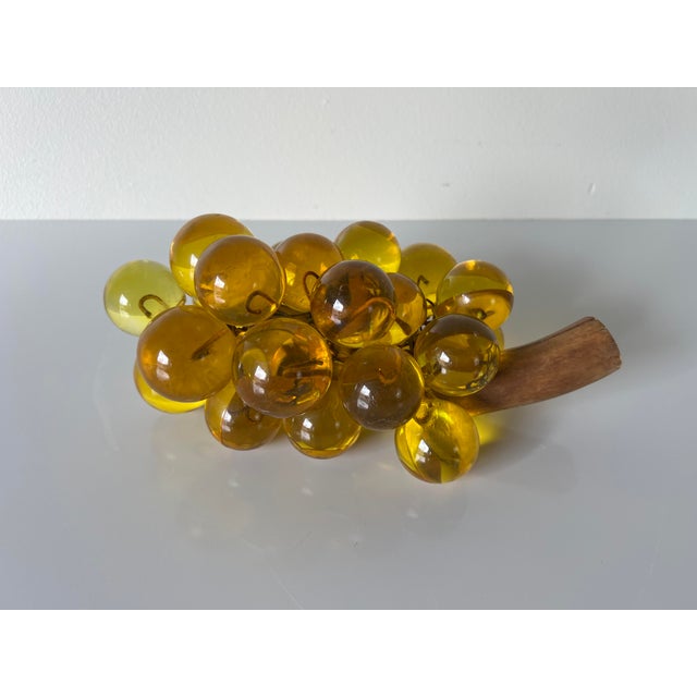 Large Vintage Yellow / Amber Lucite Acrylic Grape Cluster on Drift Wood ...