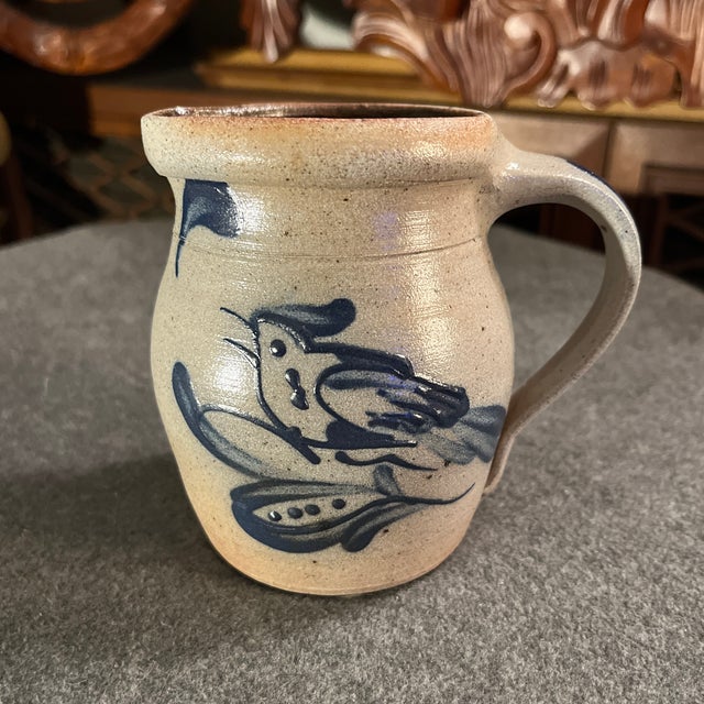 1990s Handmade Rowe Pottery Works Cobalt Blue Pitcher | Chairish