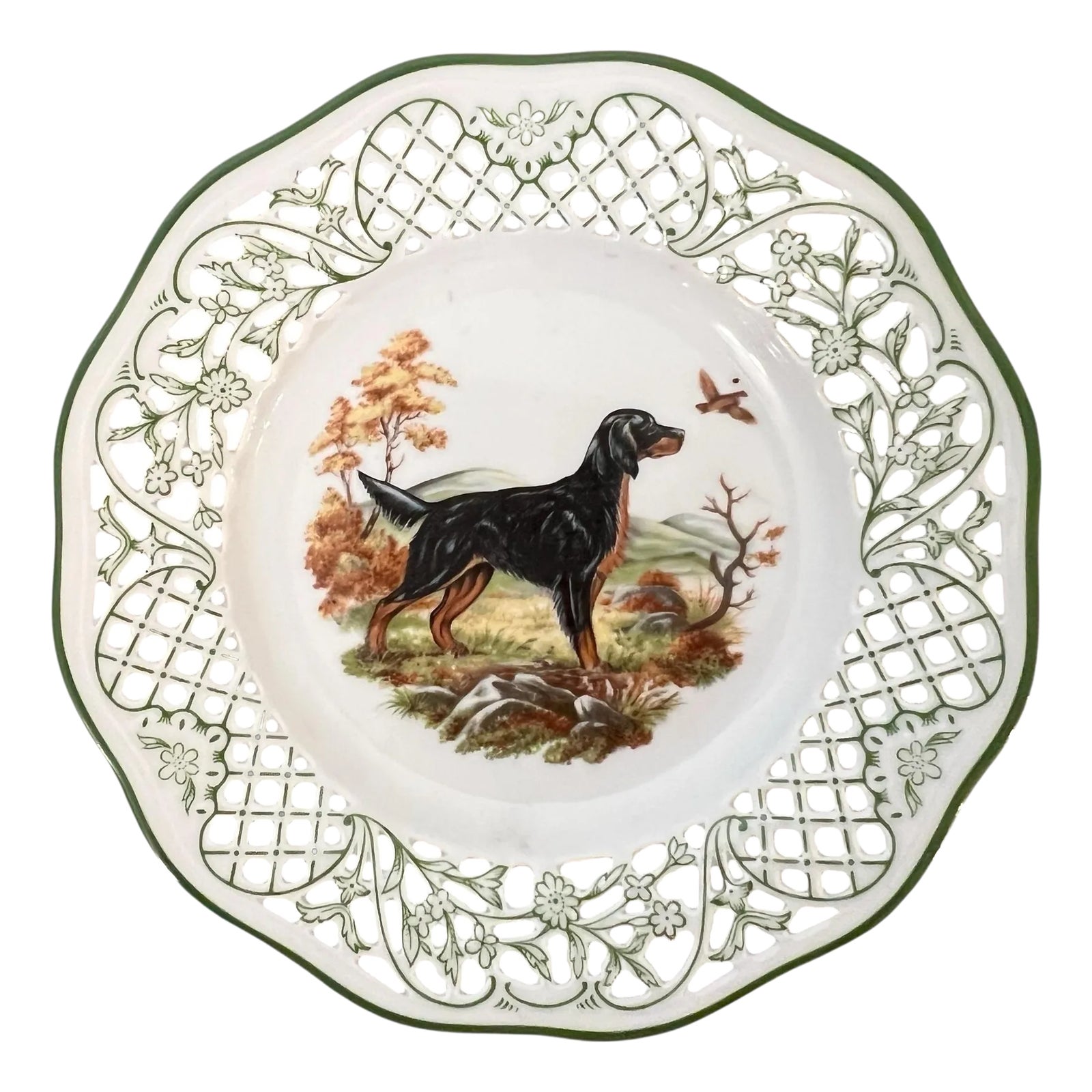 Vintage Setter Hunting Dog Reticulated Edge Plate, Bavaria, Germany ...