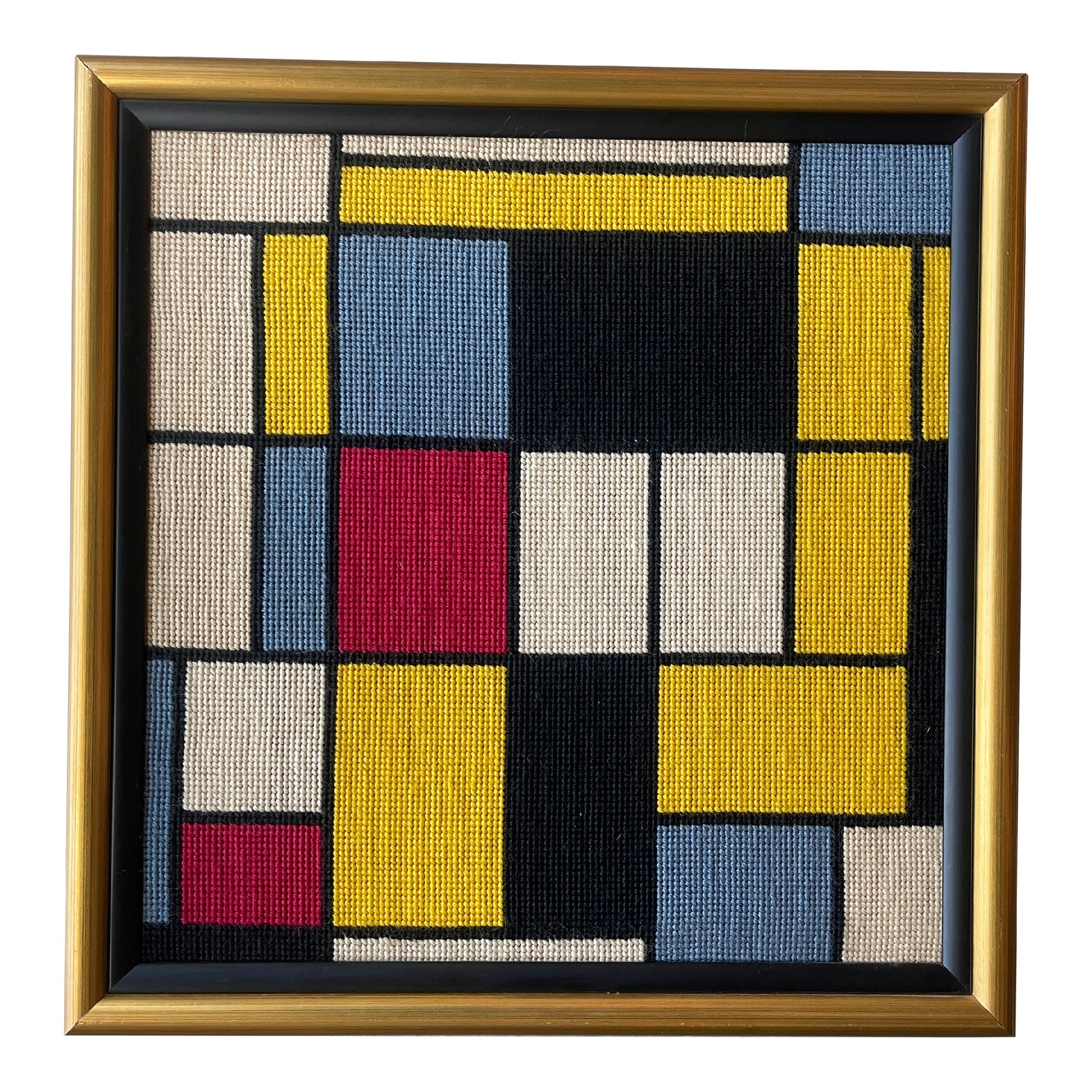 1990s Vintage Large Mondrian Geometric Textile Art Piece Framed | Chairish