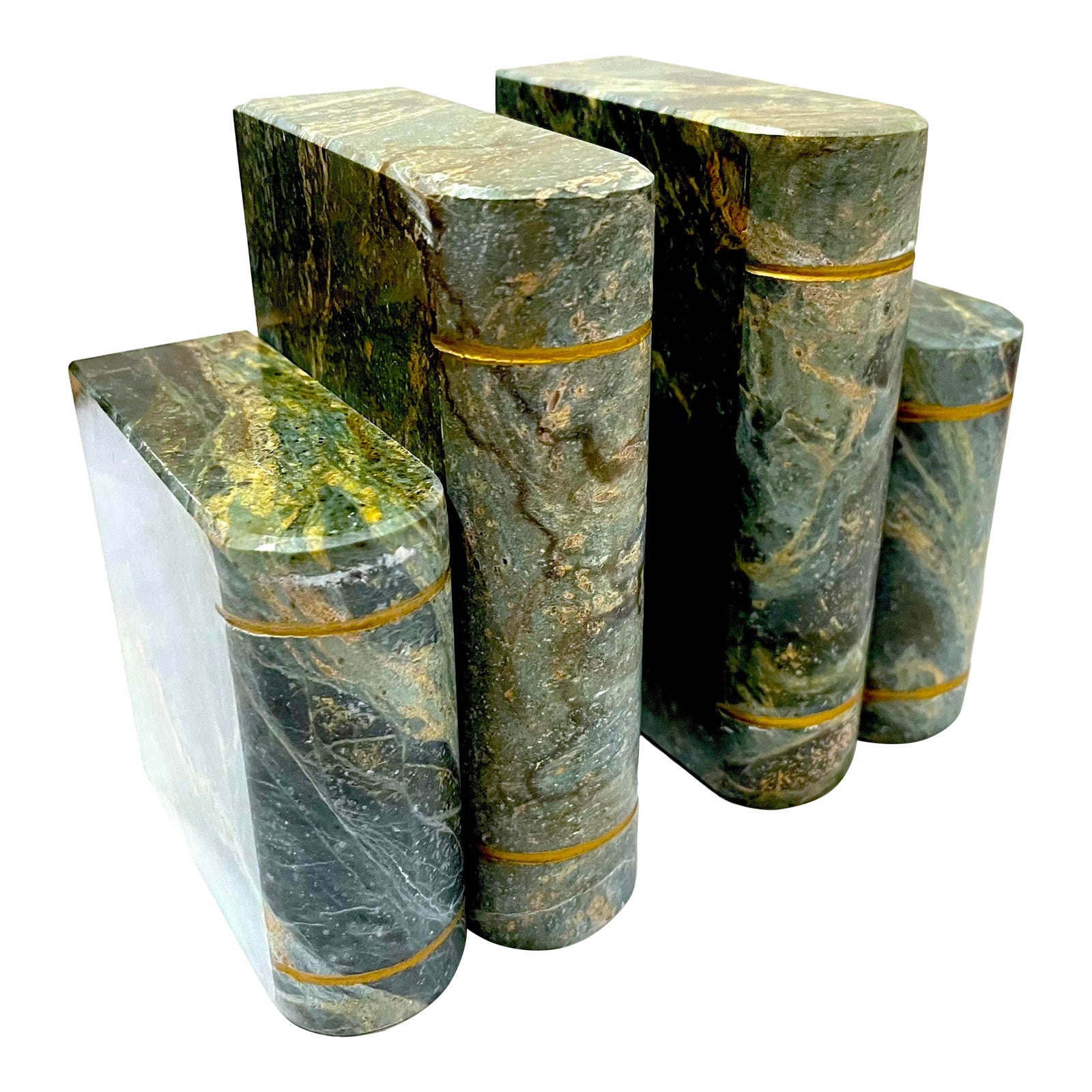 Mid 20th Century Italian Verde Alpi Marble Faux Folio Bookends - Pair | Chairish