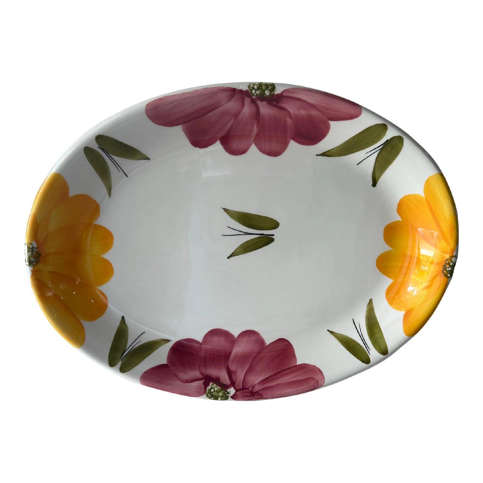 Vintage Hand-Painted Floral Serving Platter, Made in Italy, Isg | Chairish