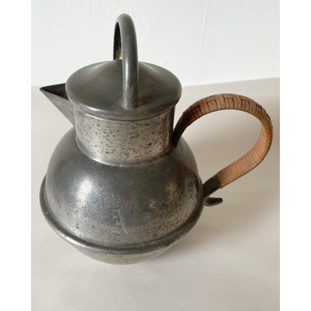 Vintage Alloy Art Pewter Coffee Pot With Cane Wrapped Handle | Chairish