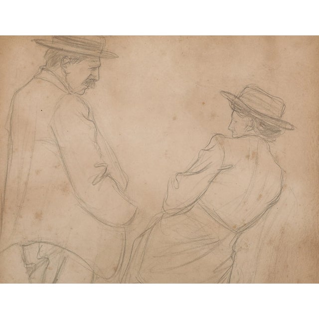 Odilon Roche Signed Drawing on Paper, "Sketch of Couple, Bandol, France ...