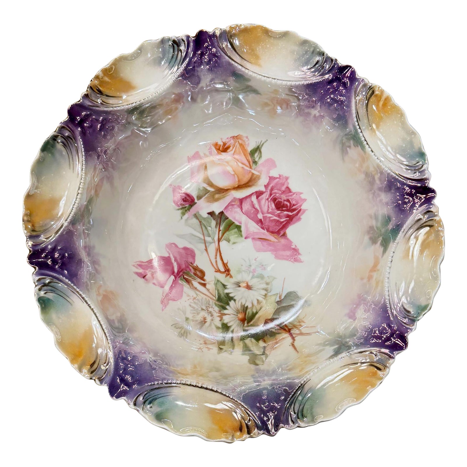 Early 20th Century r.s. Prussia Bowl With Rose Floral Design | Chairish