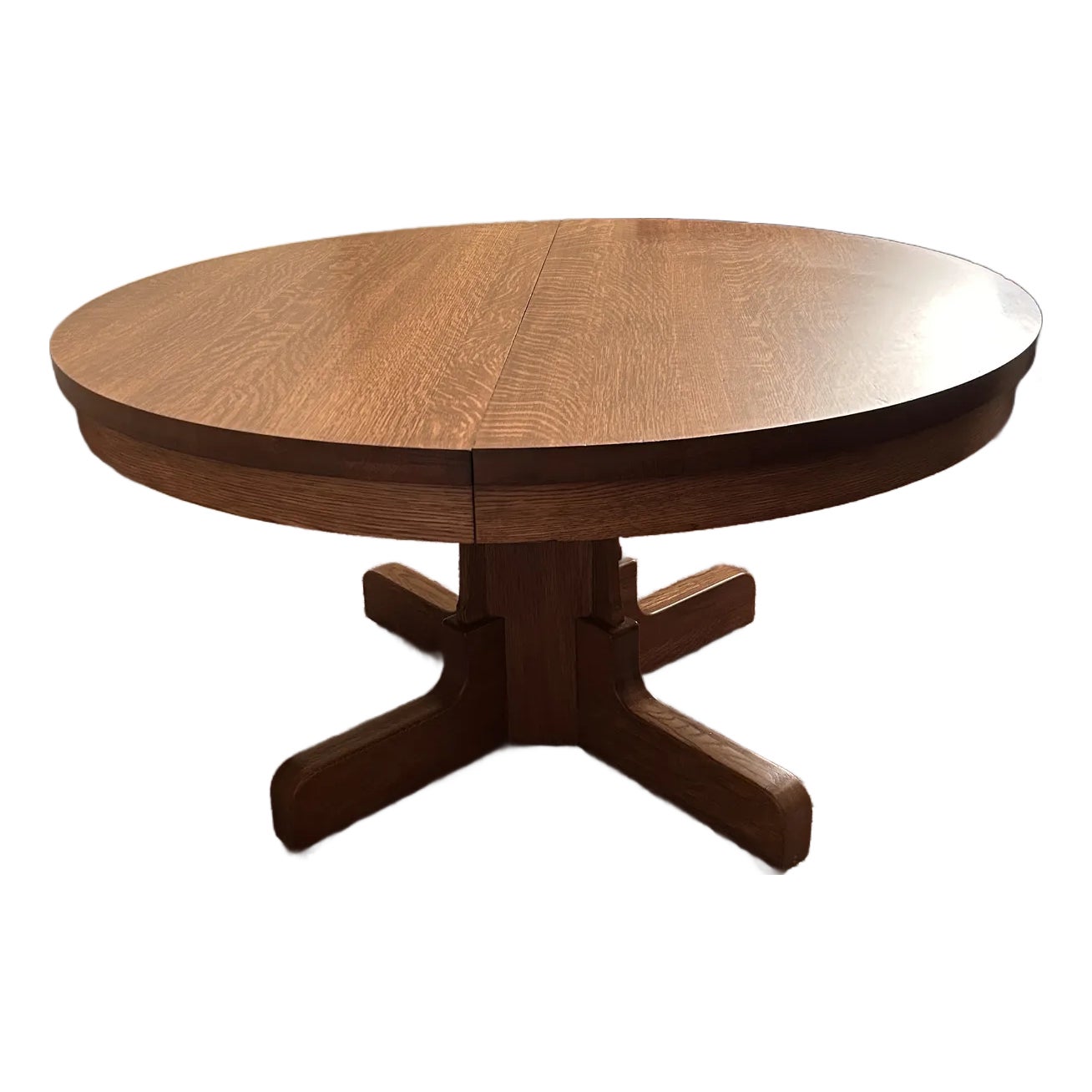 Antique Quarter Sawn Oak Round Dining Table With 4 Leaves | Chairish