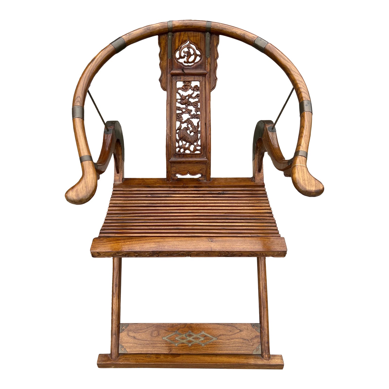 Antique Chinese Horshoe Back Folding Chair | Chairish