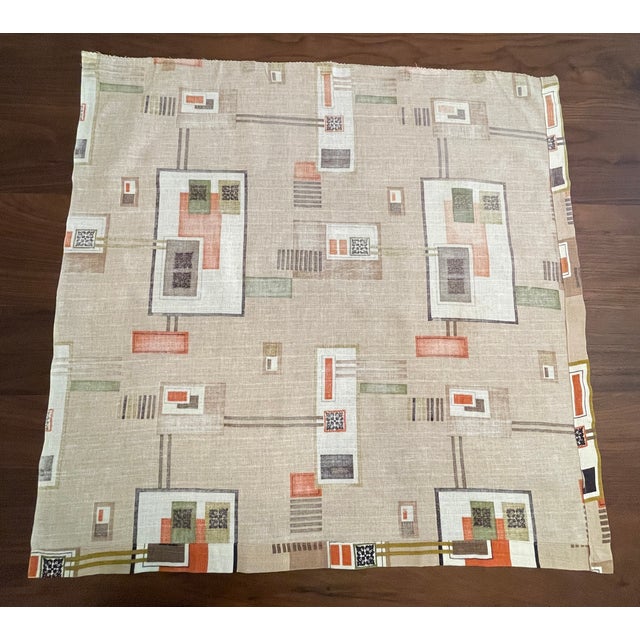 Mid-Century Geometric Design Fabric Remnant | Chairish