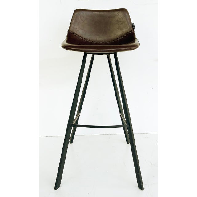 Belgian "Baseball" Faux Leather and Iron Bar Stools - a Pair | Chairish