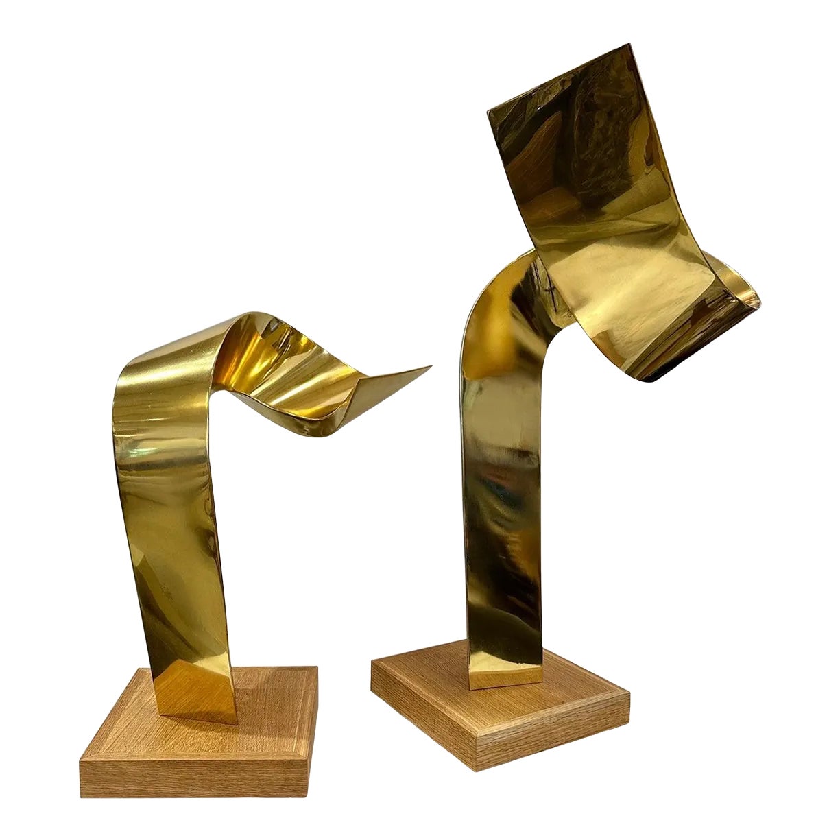Pair of Jean-Claude Hug Mounted Brass Sculptures - SIGNED | Chairish
